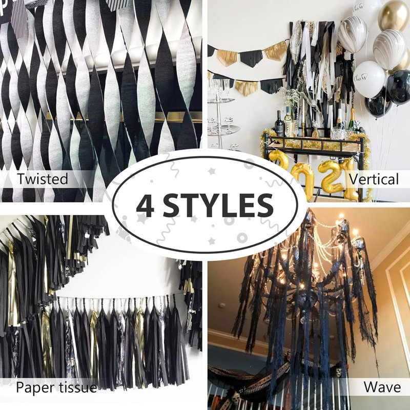 AOOS CUSTOM Black Crepe Paper Streamers 4 Rolls 328 ft Pack | Wayfair